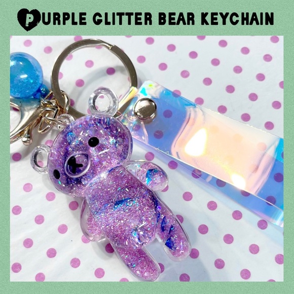 Accessories | Purple Teddy Bear Keychain Bag Charm Glitter Kawai | Poshmark